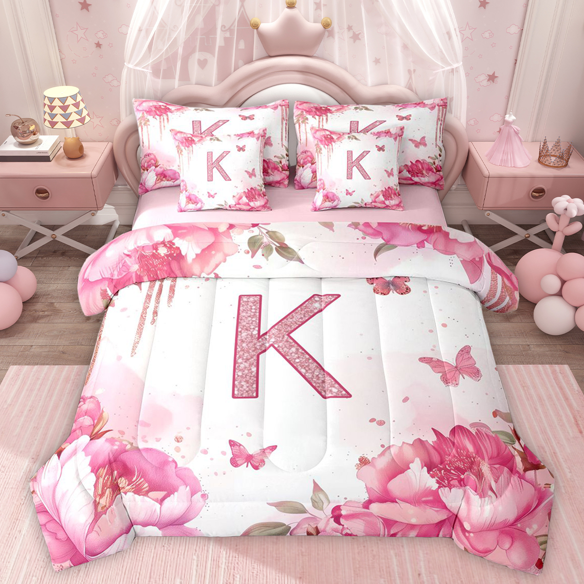 Homewish Girls Personalized Gifts 7-Piece Twin Bedding Sets,Pink Letter ...