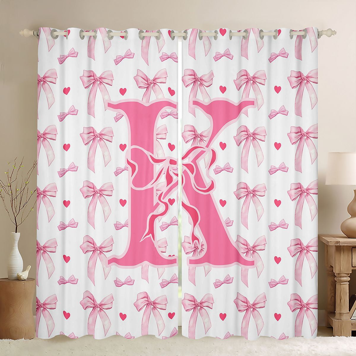 Homewish Girls Personalized Gifts Black Out Curtains,Pink Letter K ...