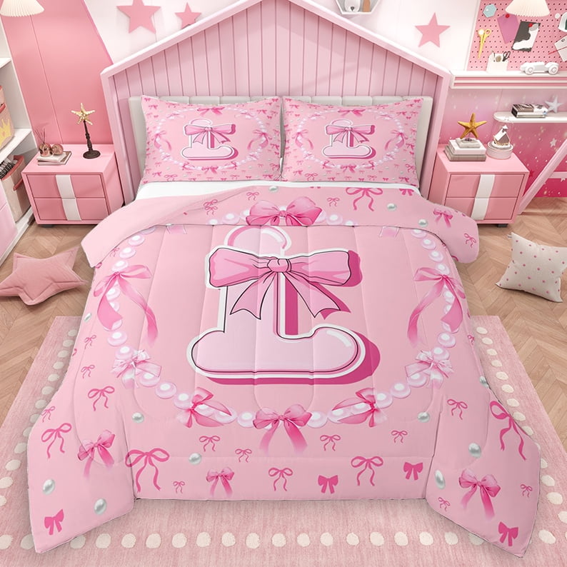 Homewish Girly Pink Bowknot Queen Comforter Set for Girls, Kawaii ...