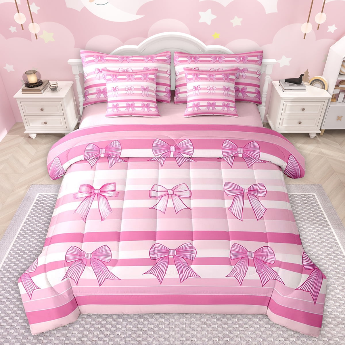 Homewish Girly Pink Bowknot Twin Bedding Sets 7-Piece fo Kid, Fashion ...