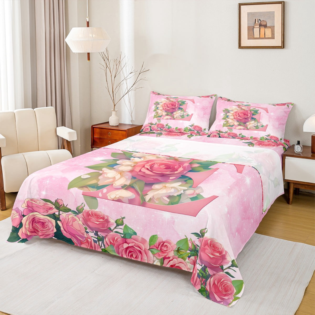 Homewish Girly Pink Monogrammed E Bed Sheets for Women, Valentines Day ...