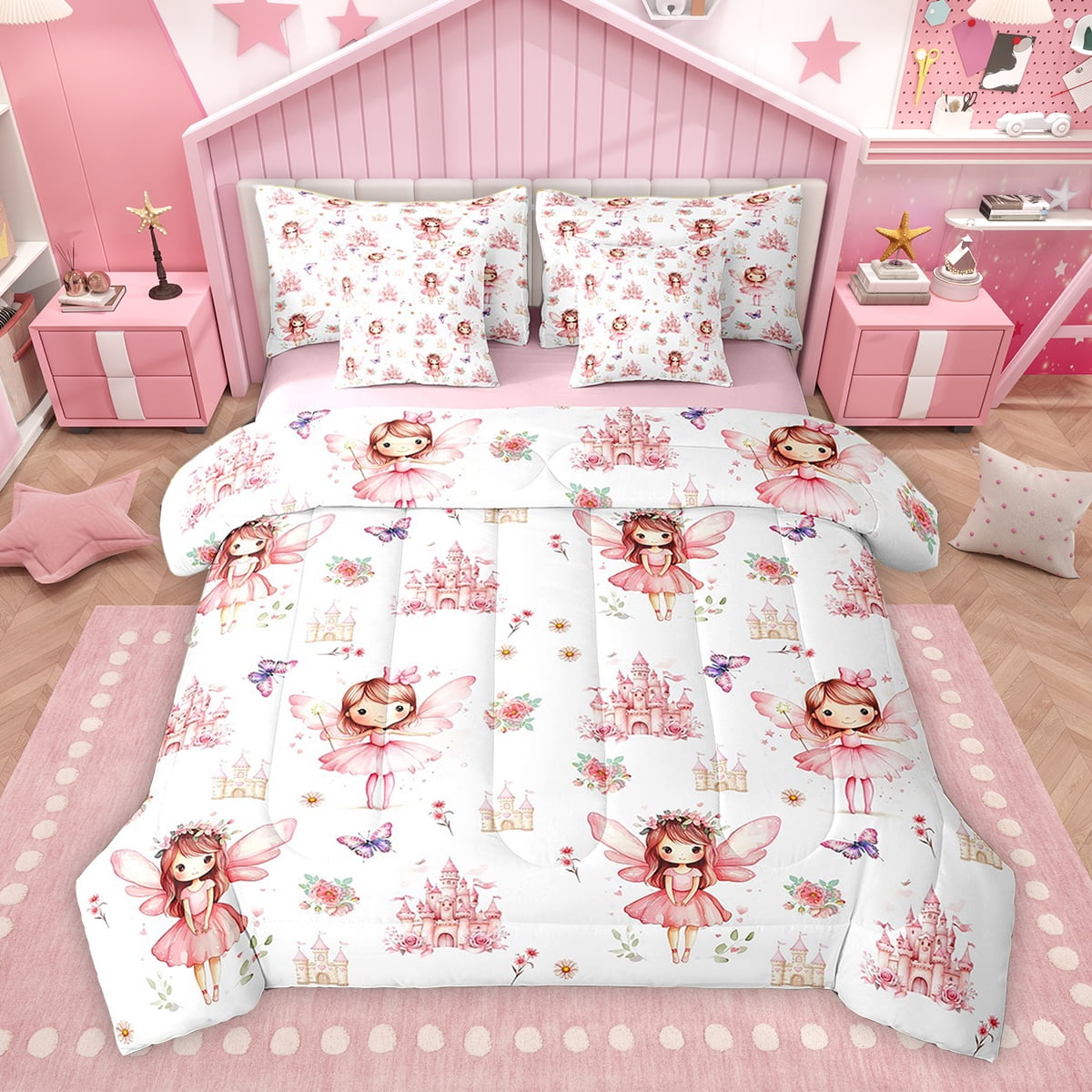 Homewish Girly Pink Princess Bedding Comforter Set 7pcs for Kids ...