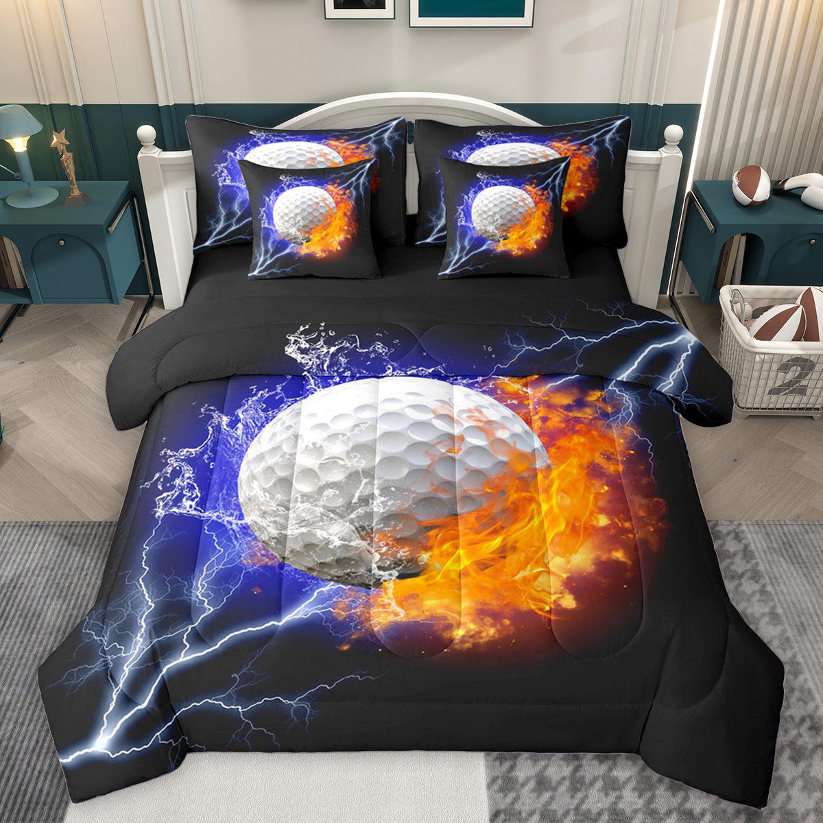 Homewish Golf Ball 7 Pieces Bedding Comforter Set,Sport Theme Full ...