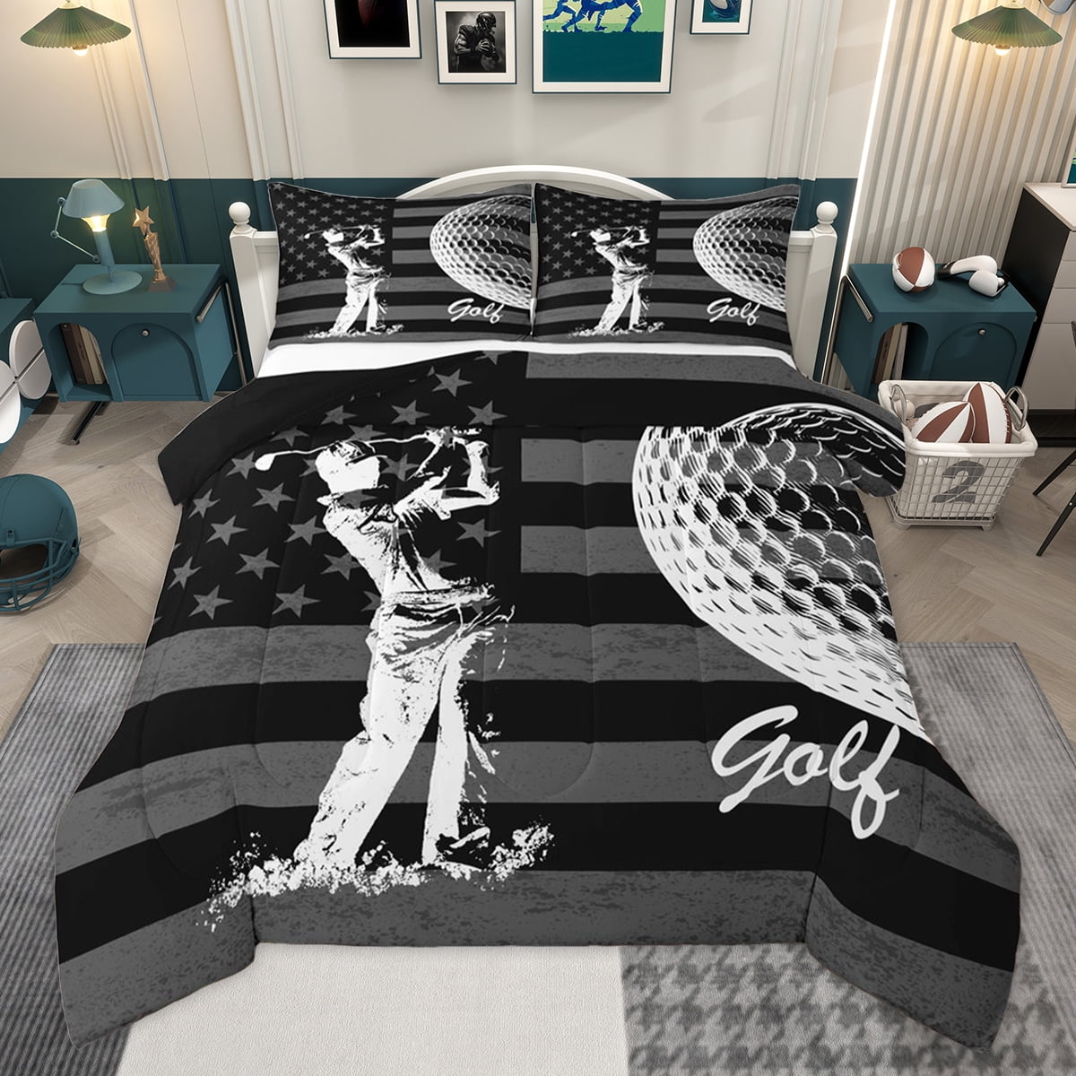 Homewish Golf Sport Player Queen Comforter Set for Teen, Grey Stripes ...