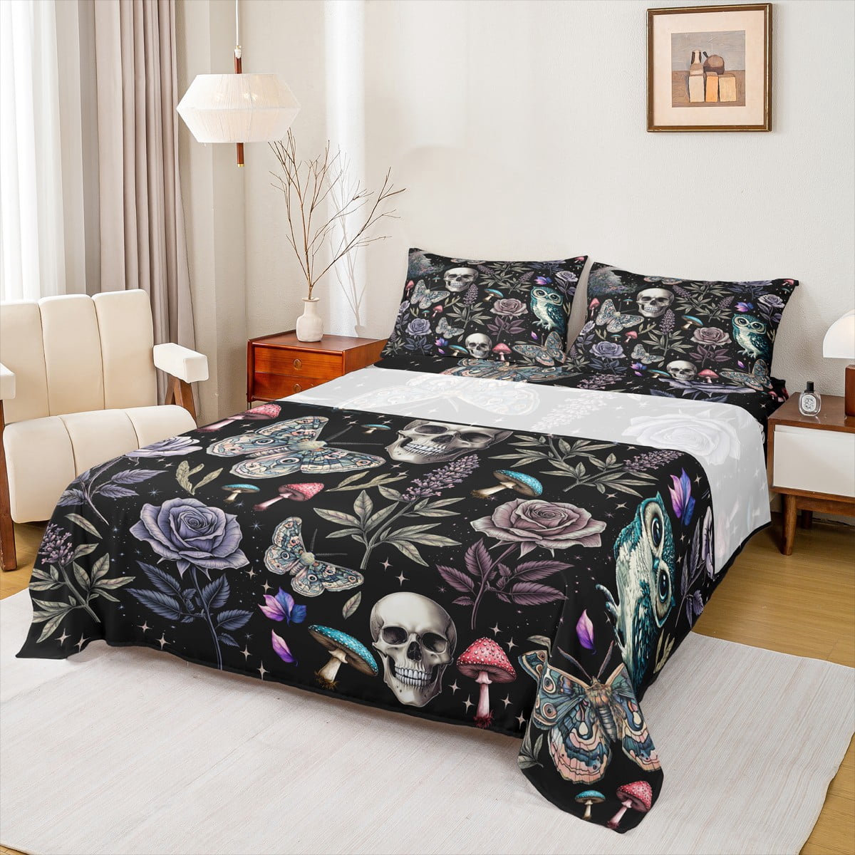 Homewish Gothic Boho Skeleton Bed Sheets for Teens, Hippie Butterfly ...