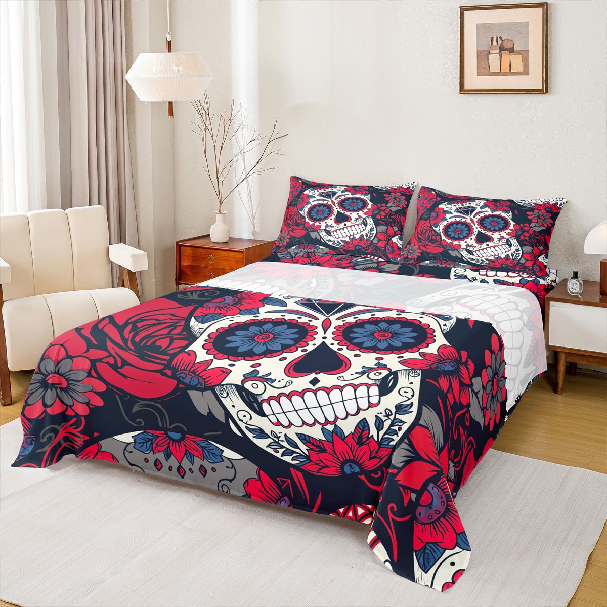 Homewish Gothic Flower Skull 4 Pieces Queen Sheet Sets for Teens Adults ...