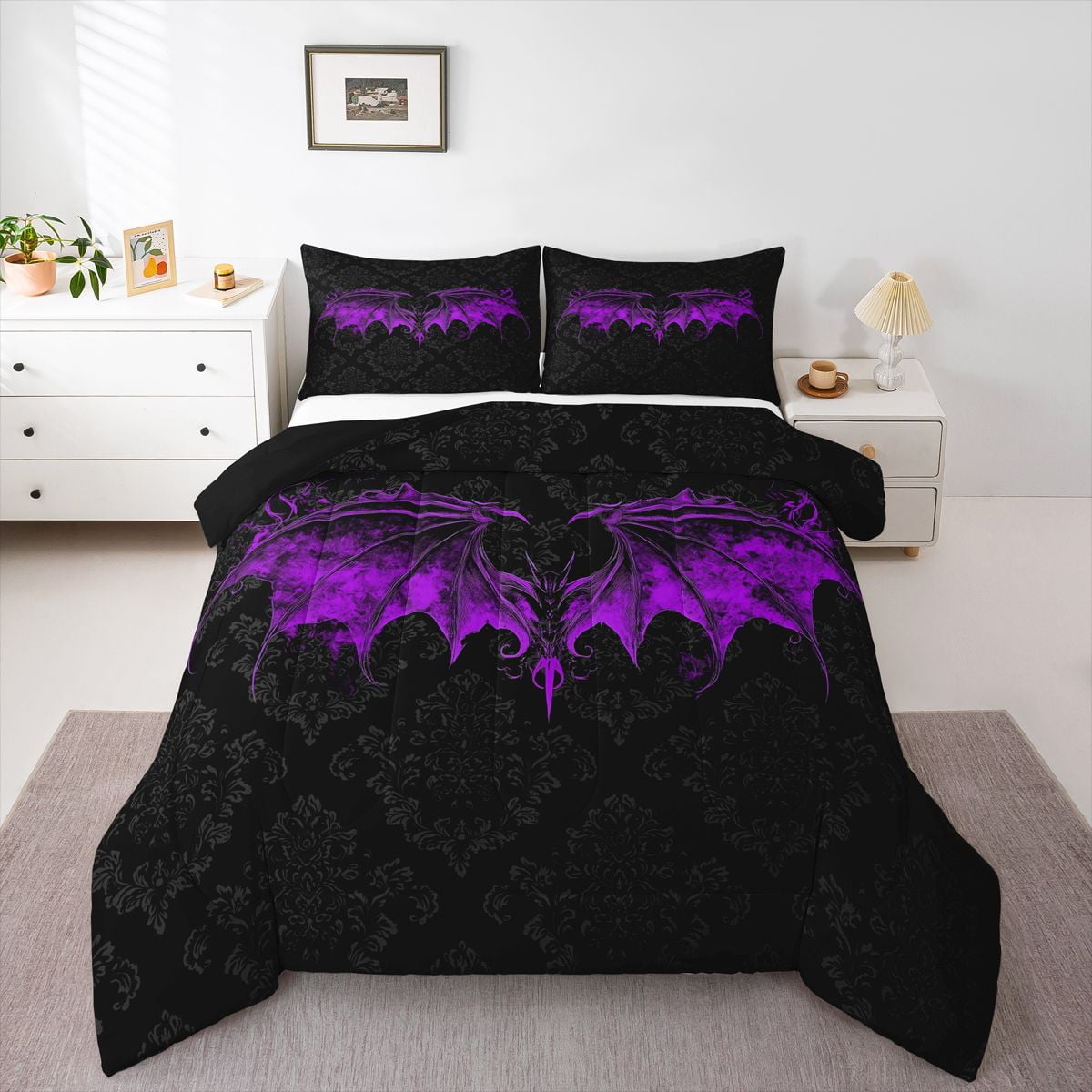Homewish Gothic Purple Bat 3-Piece Full Size Comforter Sets for Teens ...