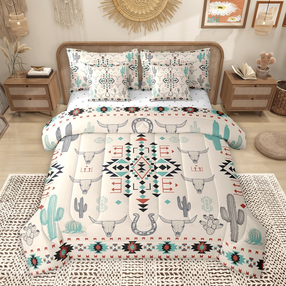 Homewish Gothic Sheep Skeleton Twin Bedding Sets 7-Piece, Western Cyan ...