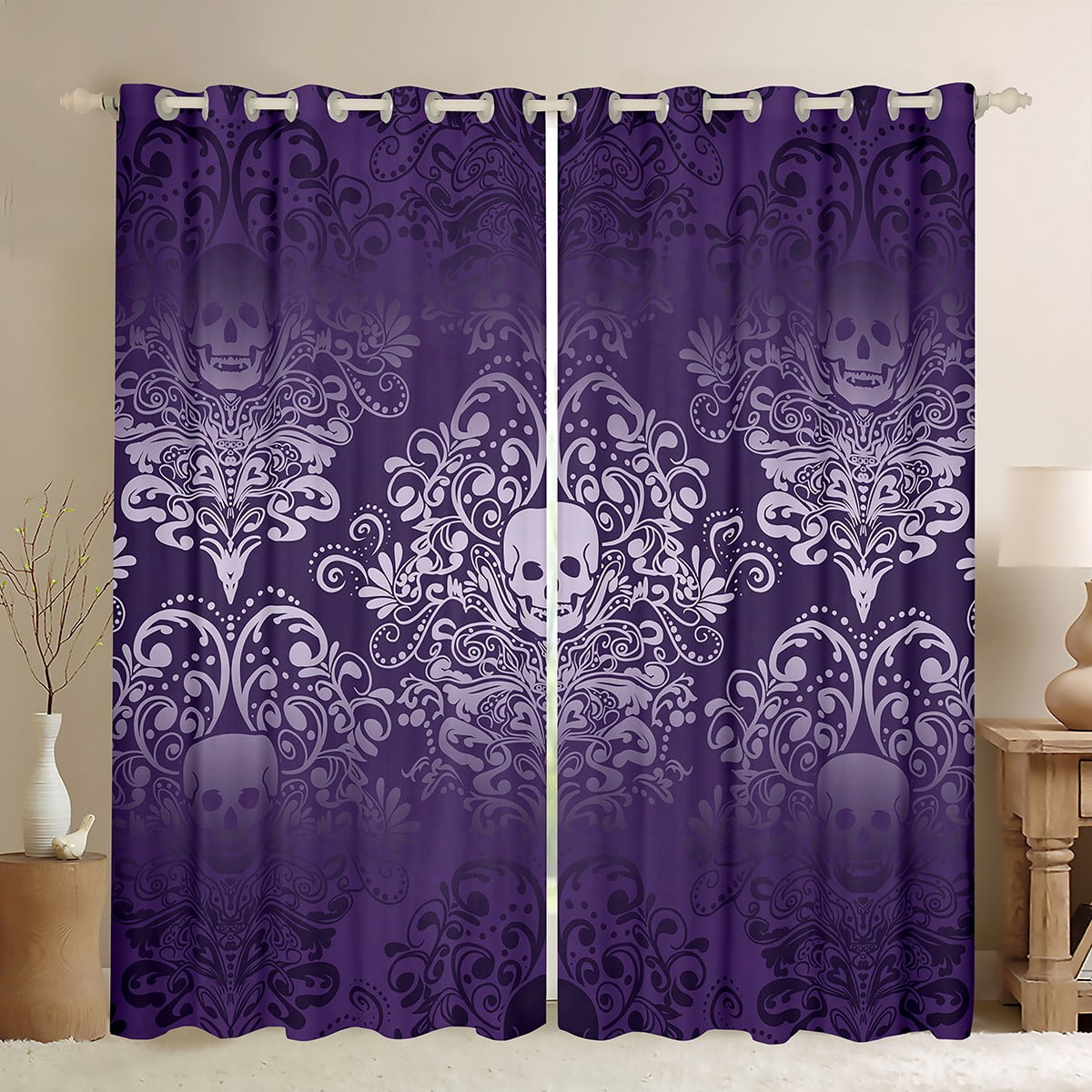 Homewish Gothic Skeleton Blackout Curtains Set of 2 (52x84 Each ...