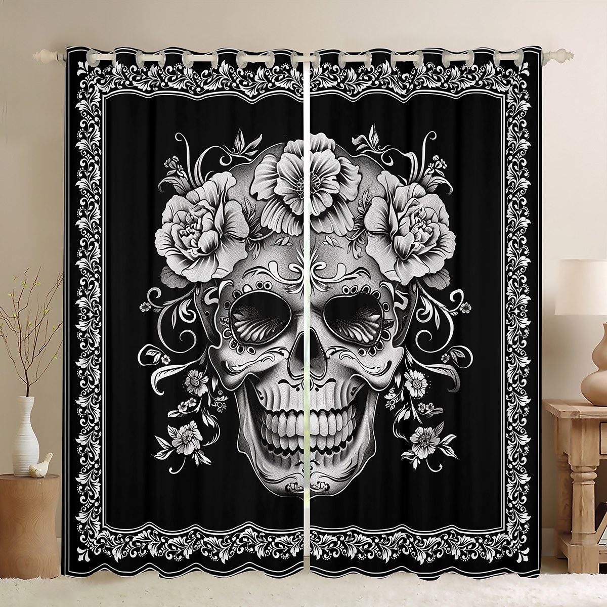 Homewish Gothic Skeleton Ekull Curtains Pack of 2 (42x84 Each),Retro ...