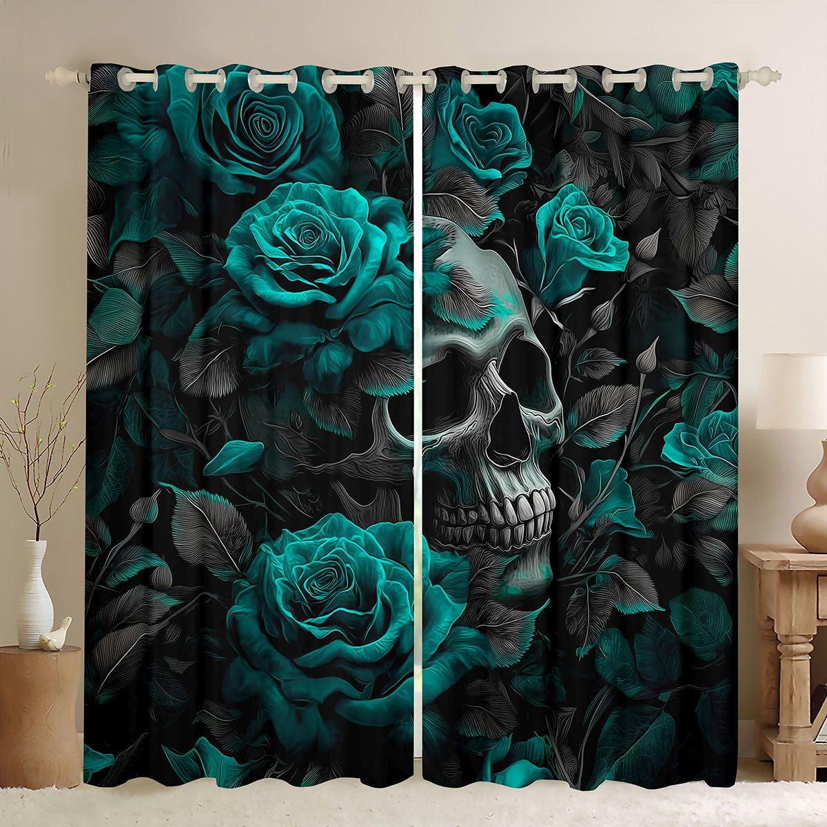 Homewish Gothic Skeleton Skull Blackout Curtains Set of 2 (52x84 Each ...