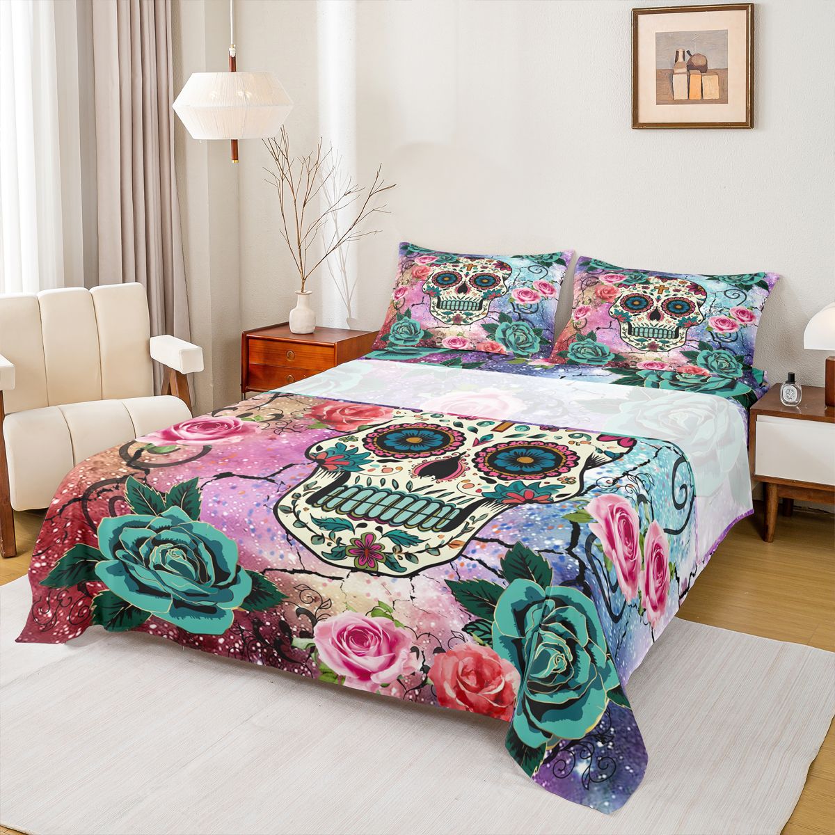 Homewish Gothic Skull 4pcs Bed Sheets for Female Men Adults,Abstract ...