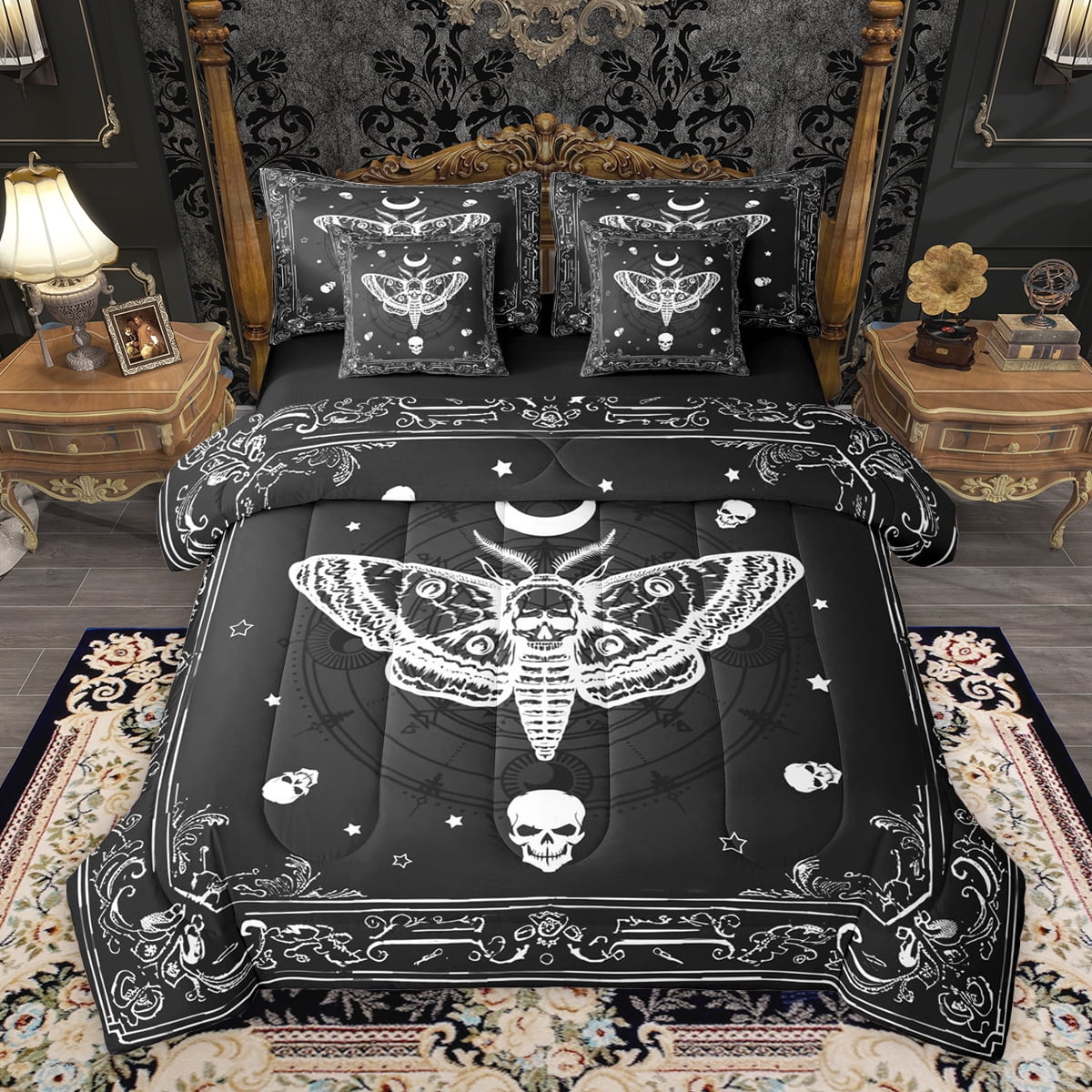 Homewish Gothic Skull Moth Bedding Comforter Set 7pcs for Teenagers ...