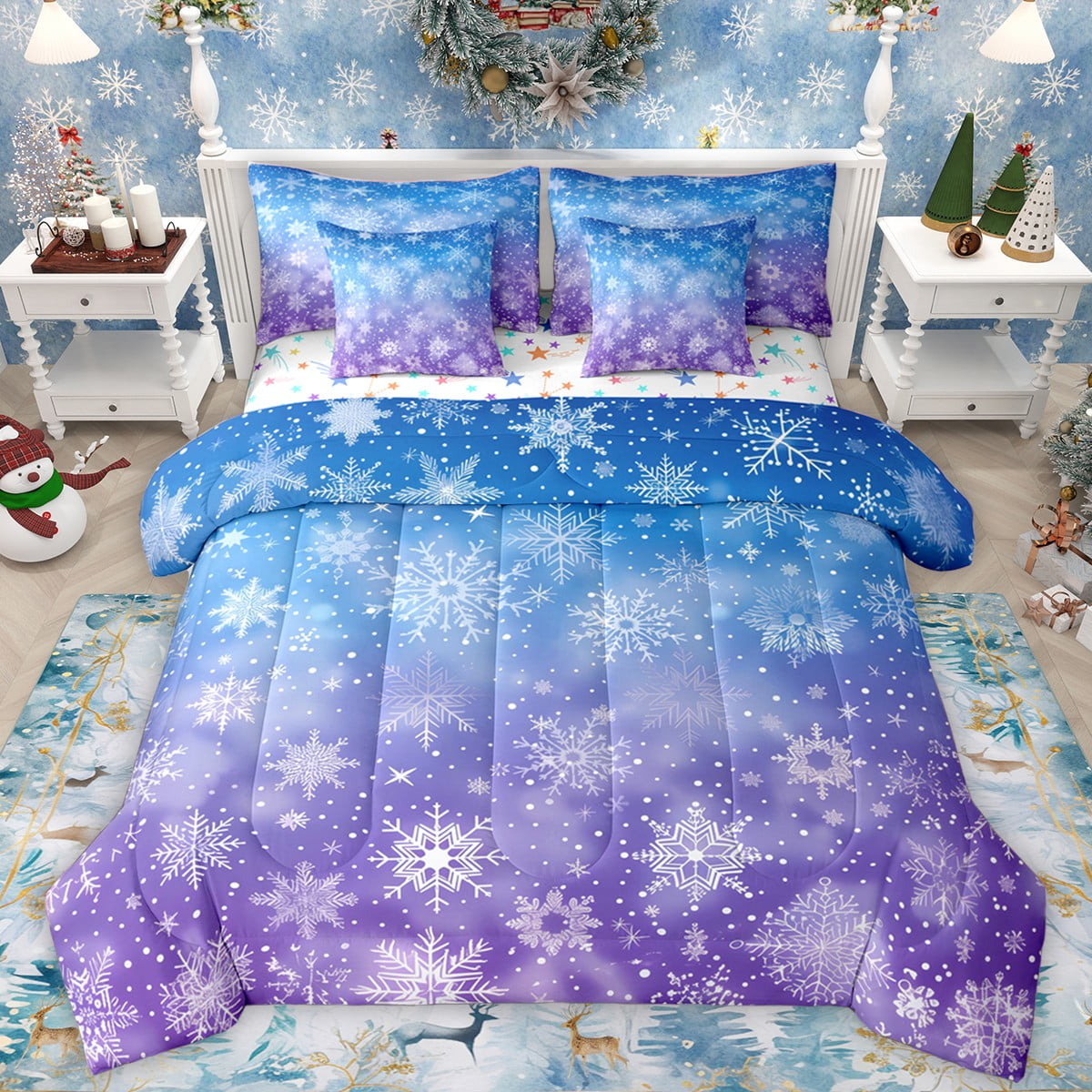 Homewish Gradient Christmas Snowflake Bedding Comforter Set 7 Pieces ...