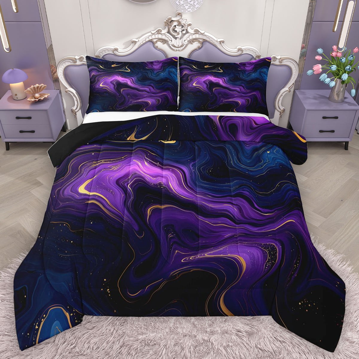 Homewish Gradient Marble 3 Pieces Queen Comforter Set for Boys Girls ...