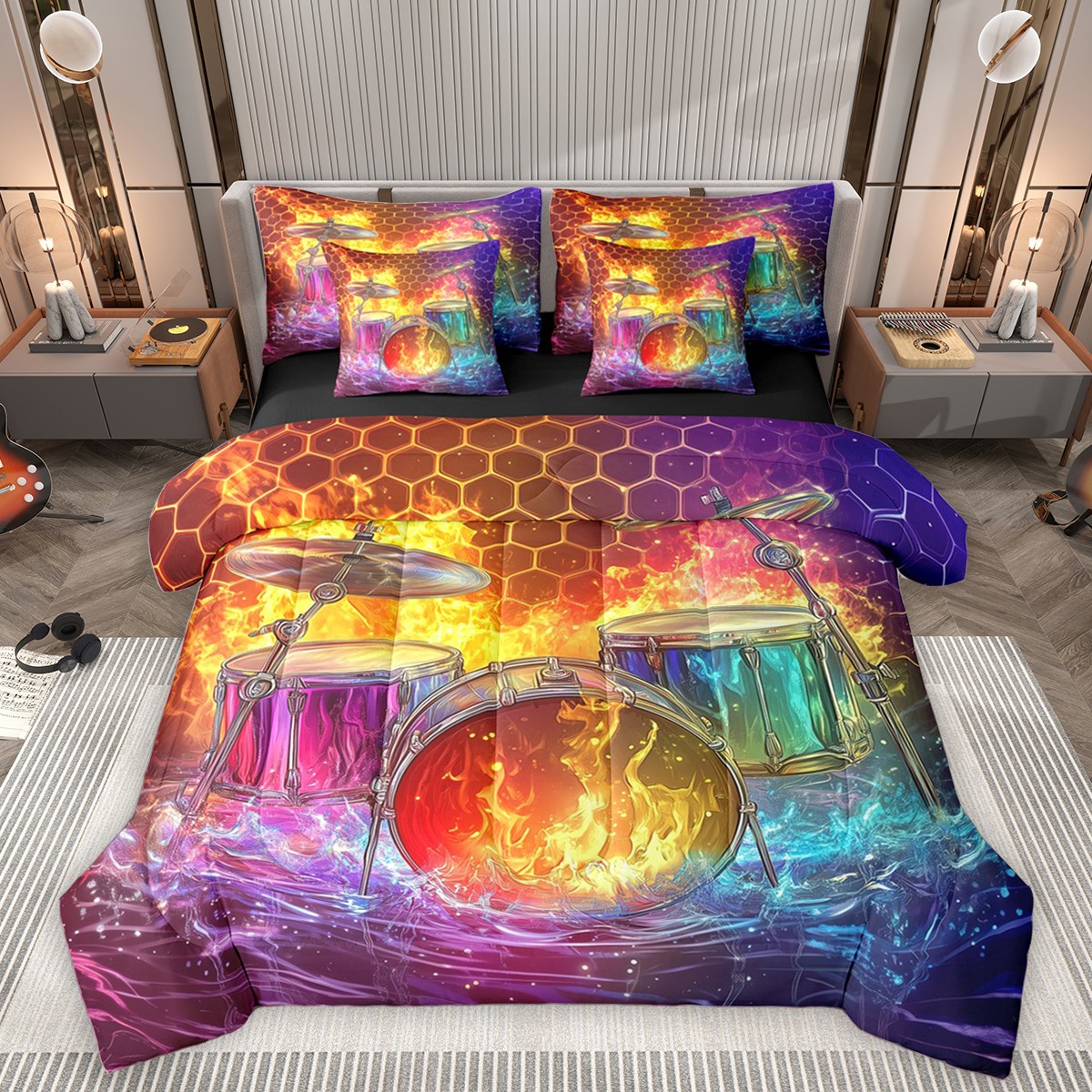 Homewish Gradient Music Drum Set 7pcs Bedding Comforter Set For ...