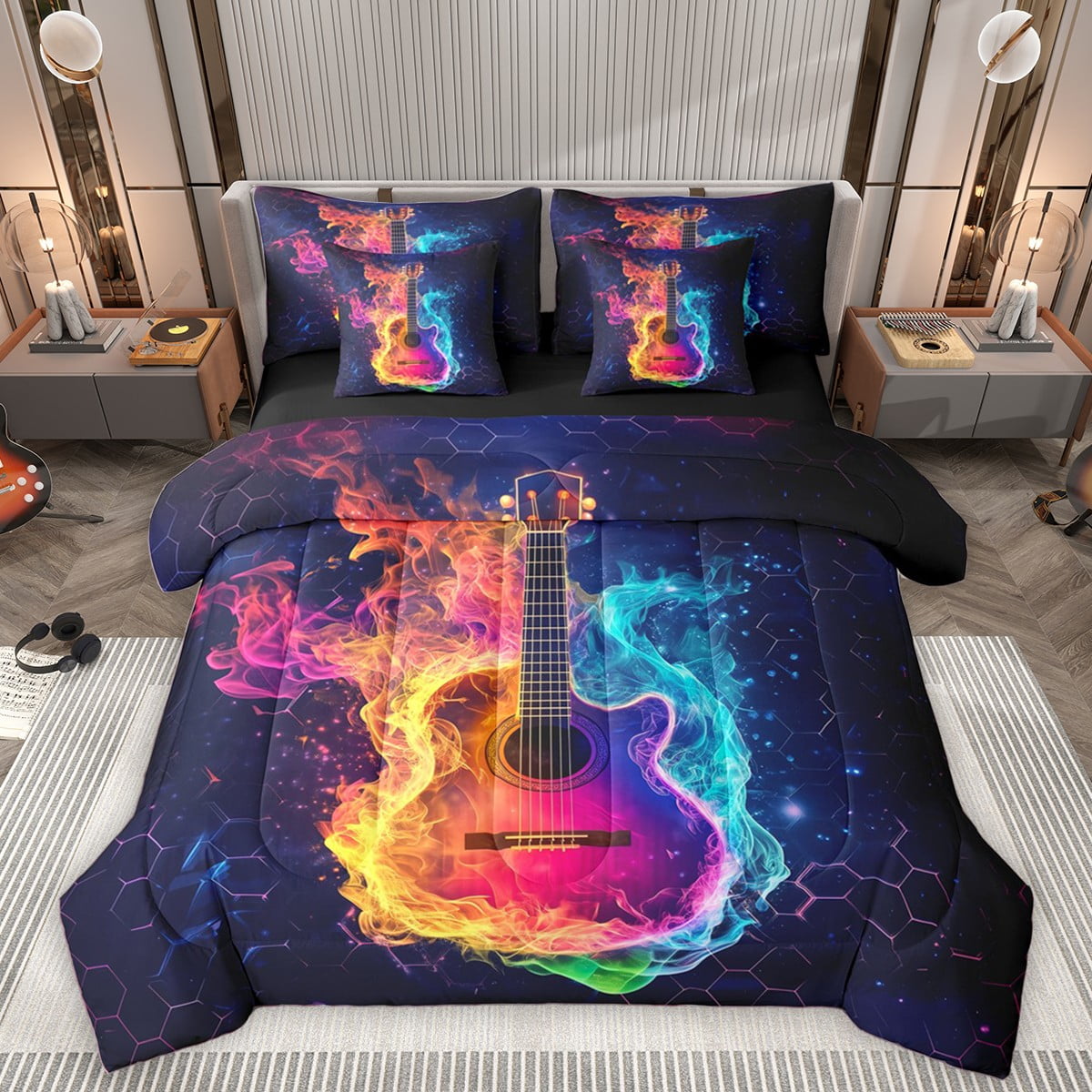 Homewish Gradient Music Guitar 7-Piece Bedding Comforter Set For ...