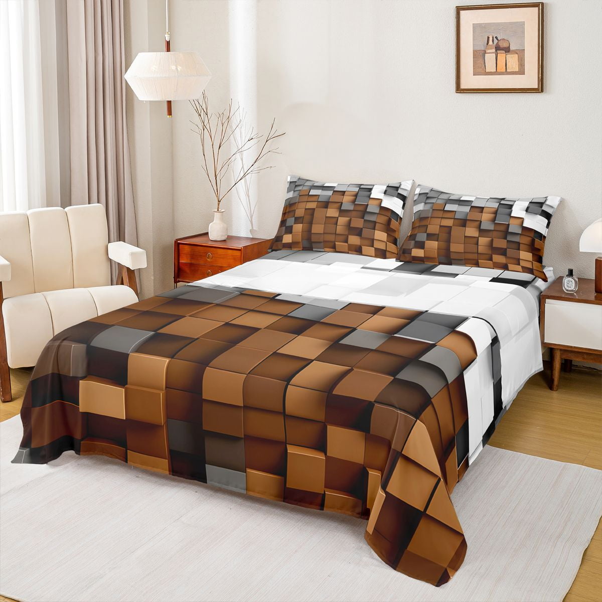 Homewish Gradient Plaid Grid 4pcs Bed Sheets For Boys Girls,Futuristic ...