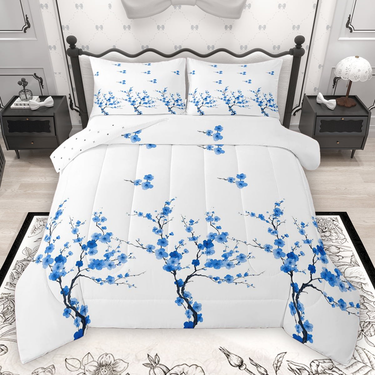 Homewish Graffiti Floral Queen Comforter Set,Peach Flower Bedding Sets ...