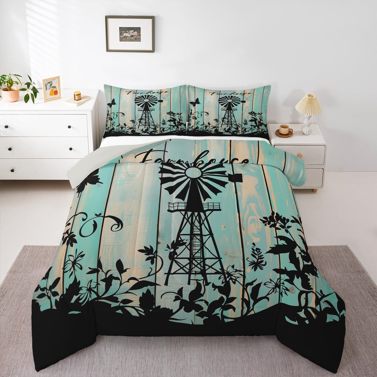 Homewish Green Lodge Cabin Full Size Comforter Sets, Rustic Lake House ...