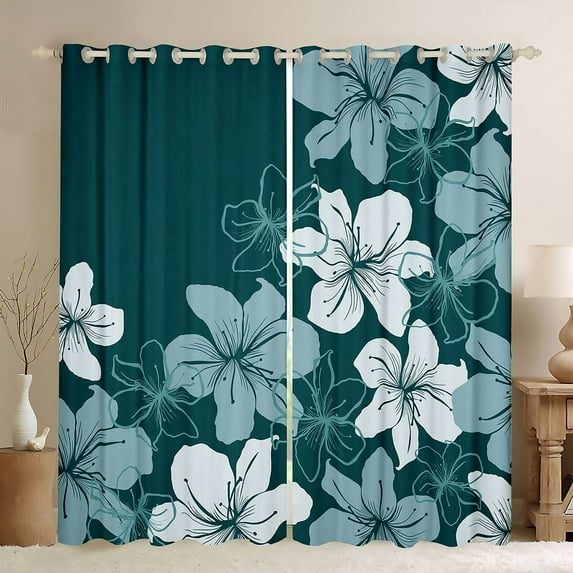 Homewish Green White Flower Curtains Pack of 2 (42x84 Each),Retro ...