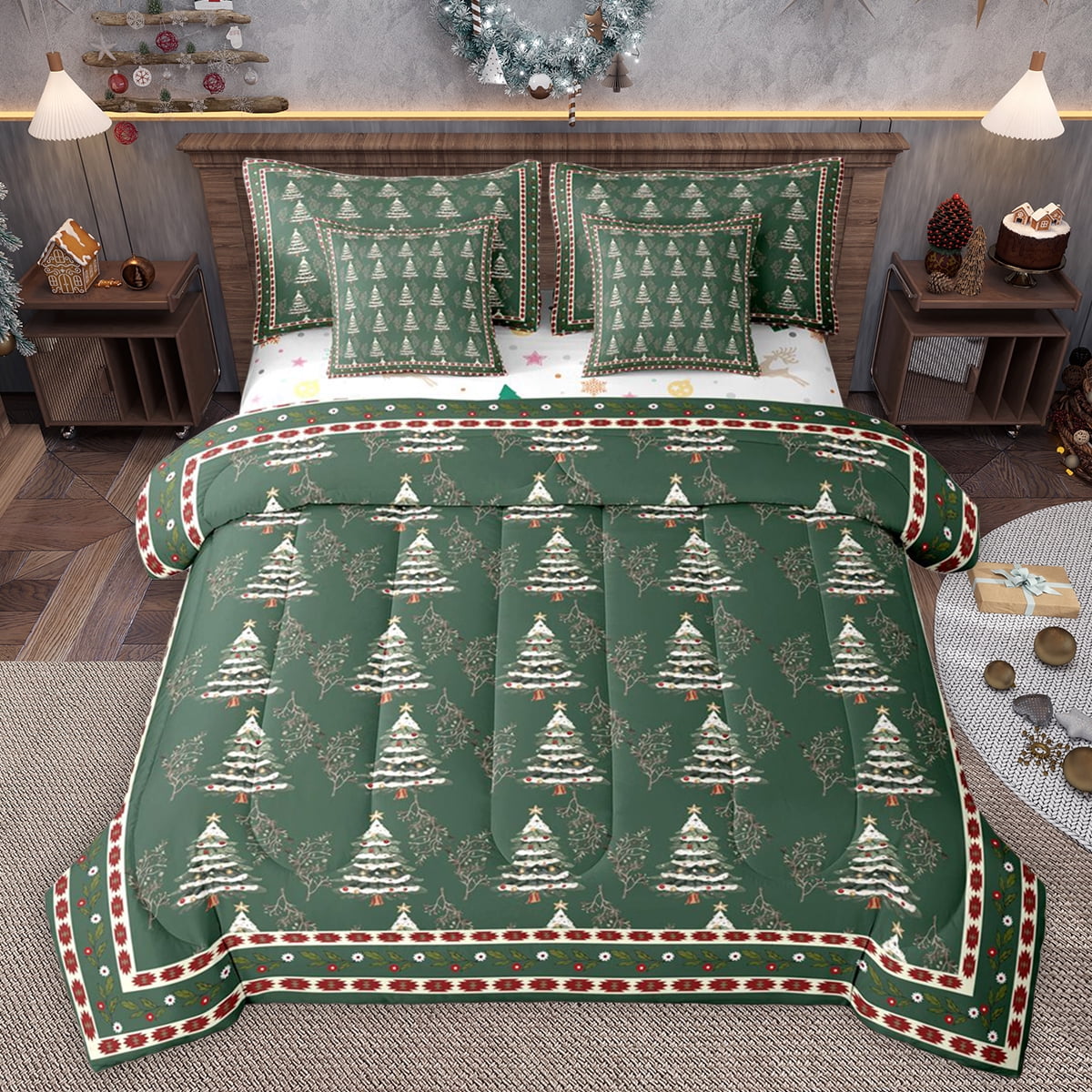 Homewish Green Christmas Tree 7pcs Bedding Comforter Set for Teens ...
