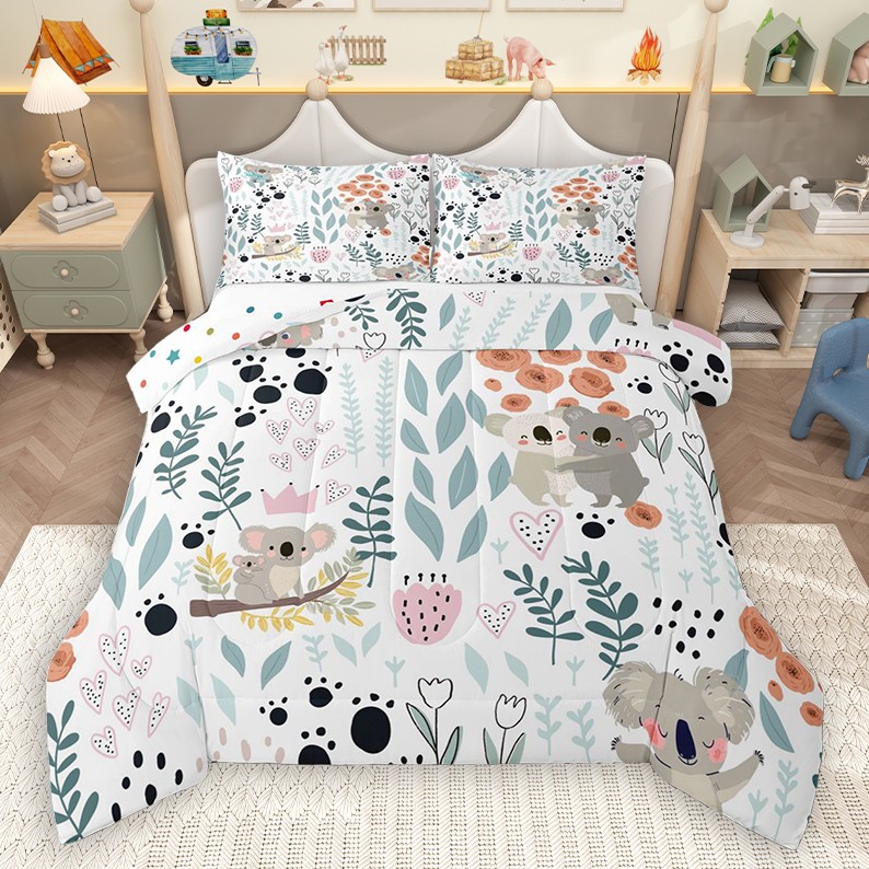 Homewish Grey Koala 3 Pieces Queen Comforter Set for Teens Boys Girls ...