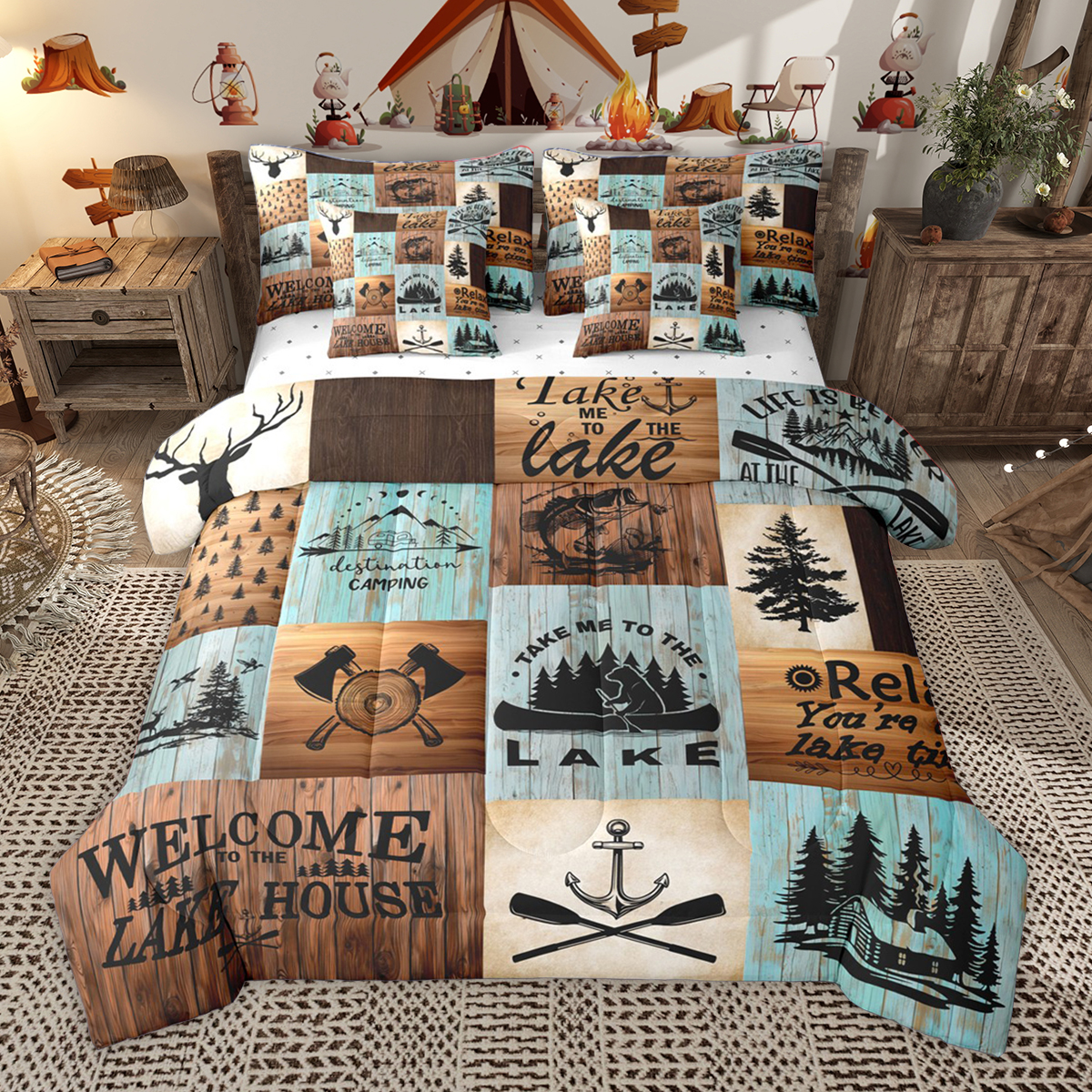Homewish Happy Camping 7pcs Bedding Comforter Set,Adventure Camper ...