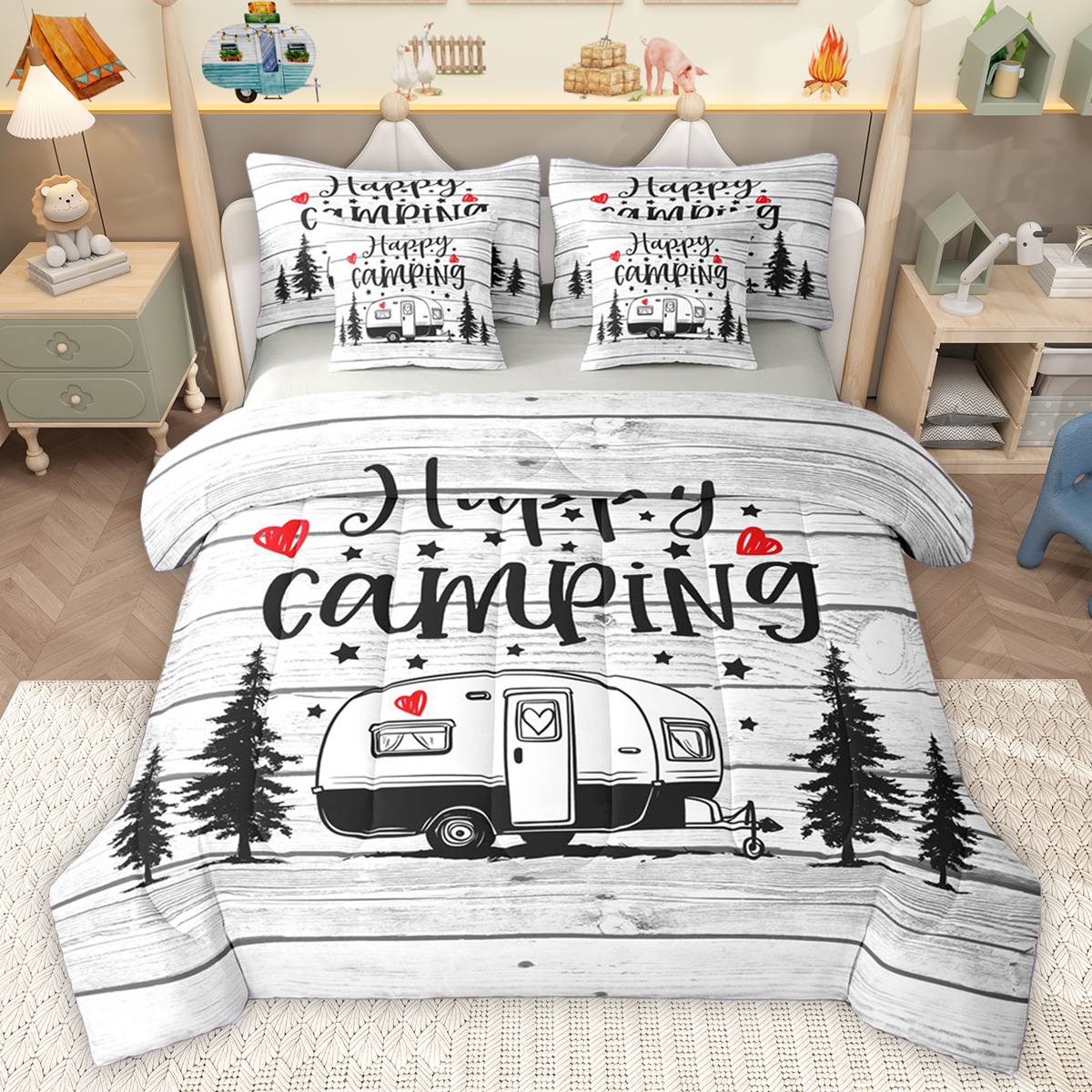 Homewish Happy Camping 7pcs Bedding Comforter Set,Camper Car Rv Queen ...