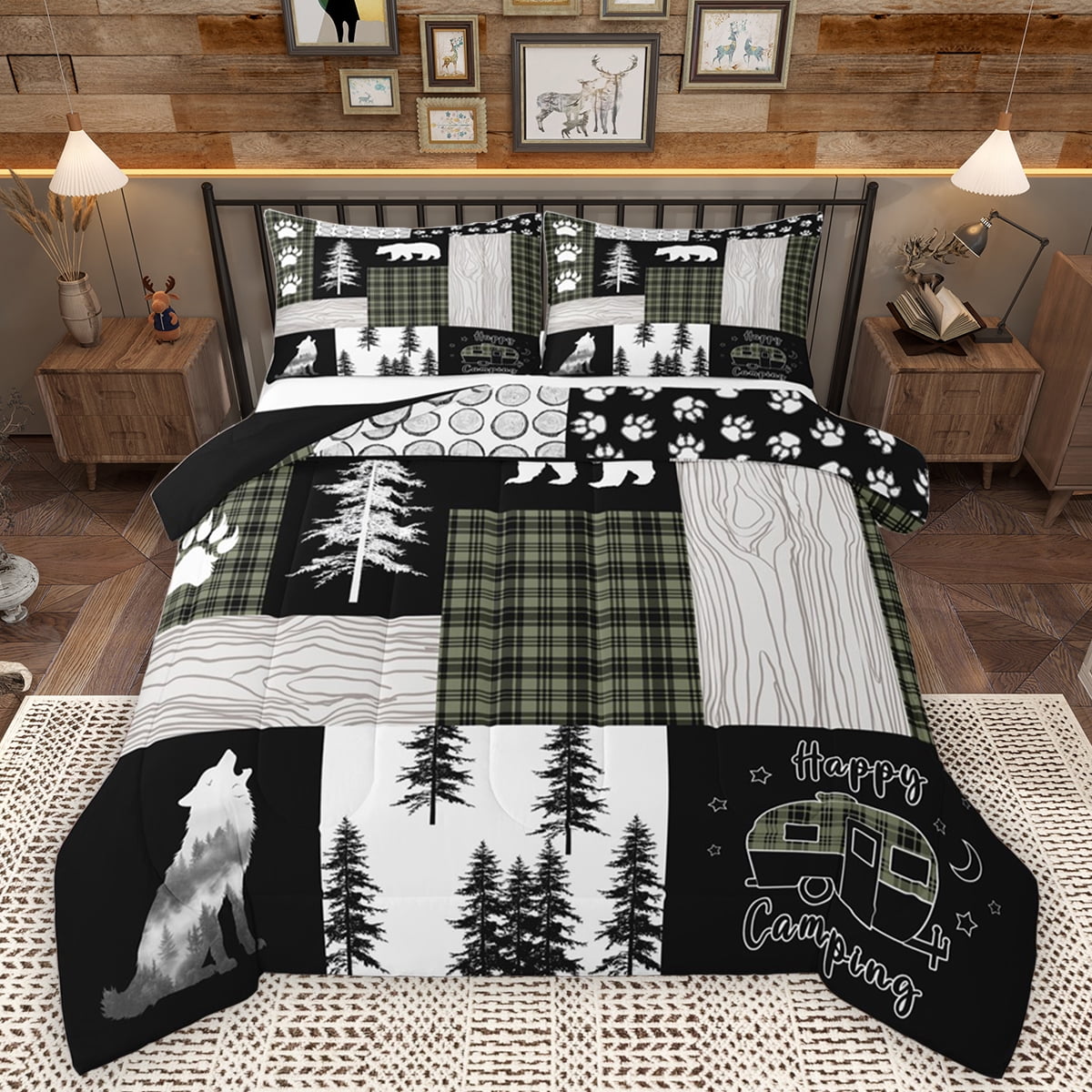 Homewish Happy Camping Camper Queen Comforter Set,Rustic Farmhouse ...