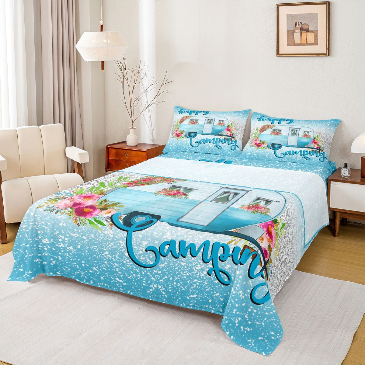 Homewish Happy Camping Twin Sheet Sets,Colorful Flower Floral Twin ...