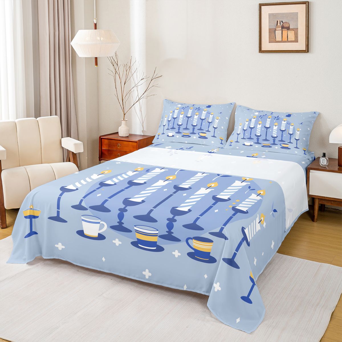 Homewish Happy Chanukah Hanukkah Twin Sheet Sets, Cartoon Menorah ...