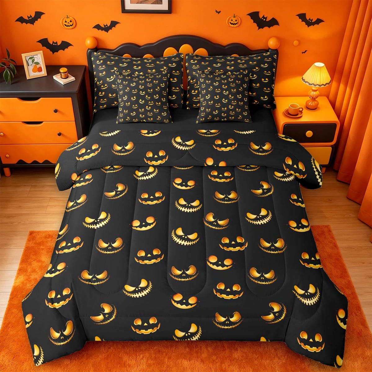 Homewish Happy Halloween Theme 7pcs Queen Bedding,Spooky Pumpkin ...