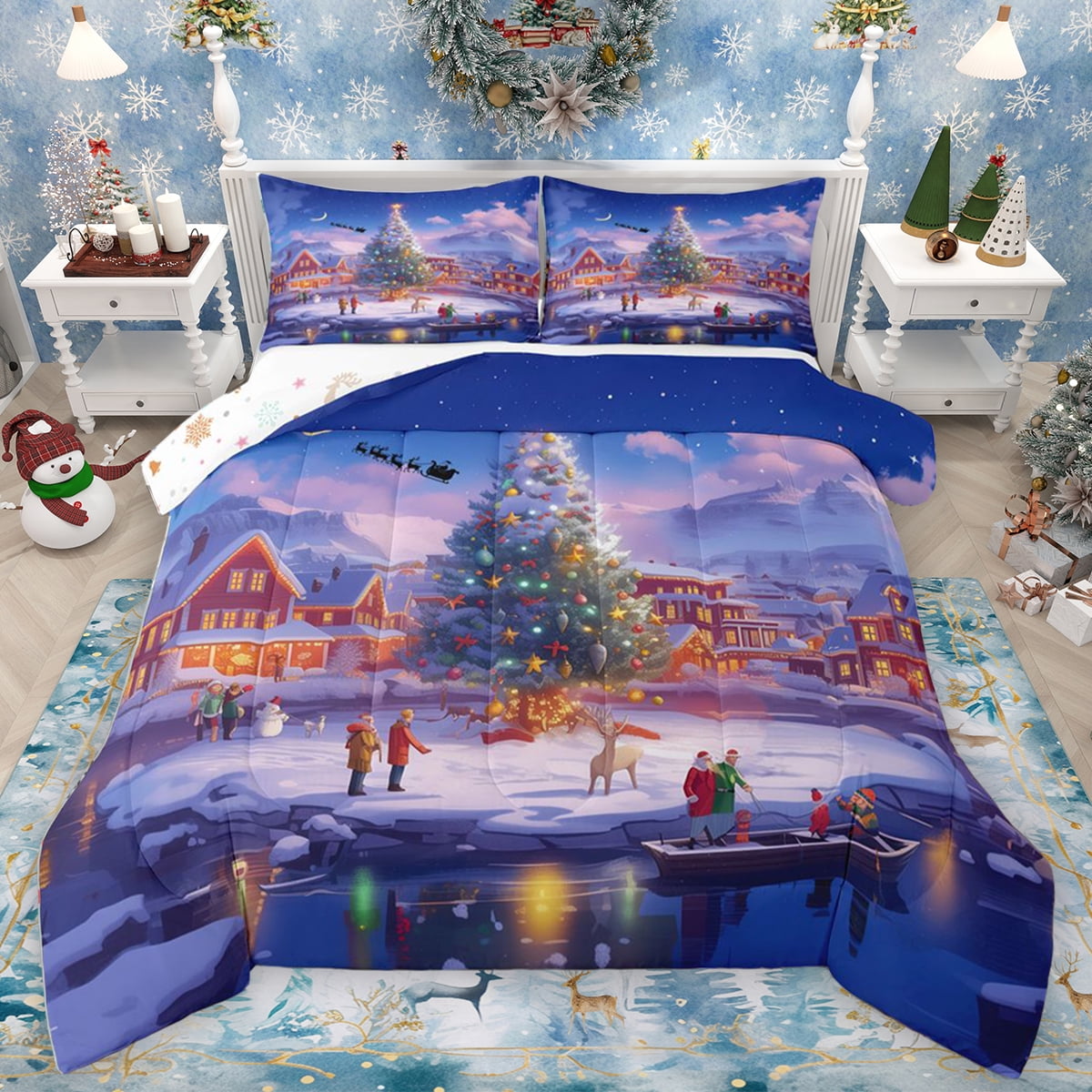 Homewish Happy New Year Queen Comforter Set,Western Christmas Cabin ...