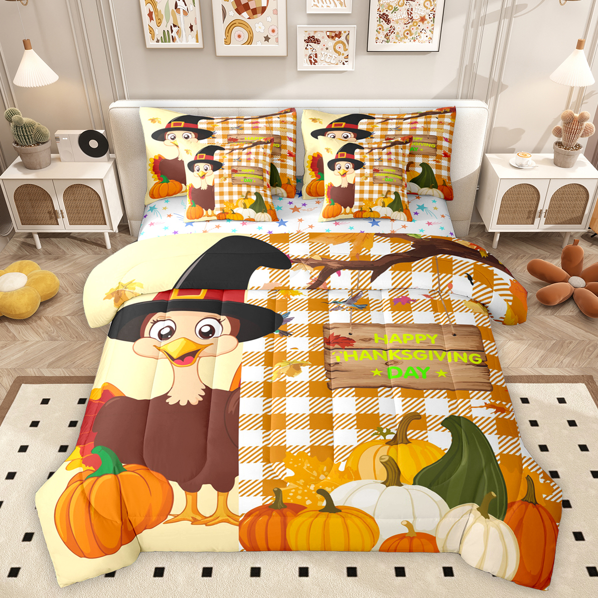 Homewish Happy Thanksgiving Day 7-Piece Twin Bedding Sets,Autumn Fall ...