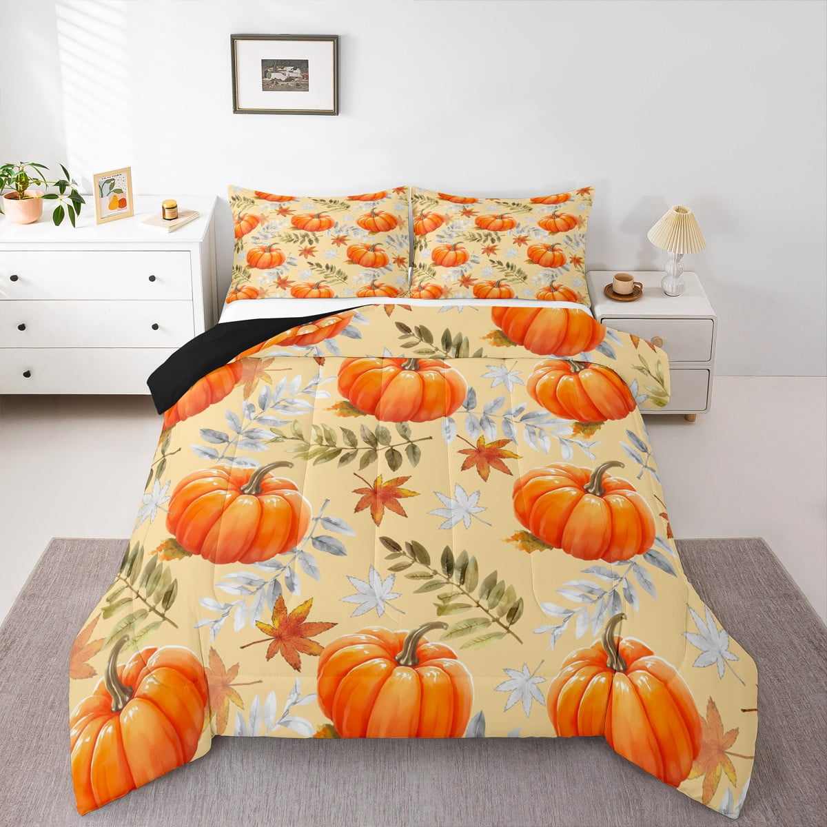 Homewish Hello Fall Full Size Comforter Sets,Autumn Pumpkin Leaves ...