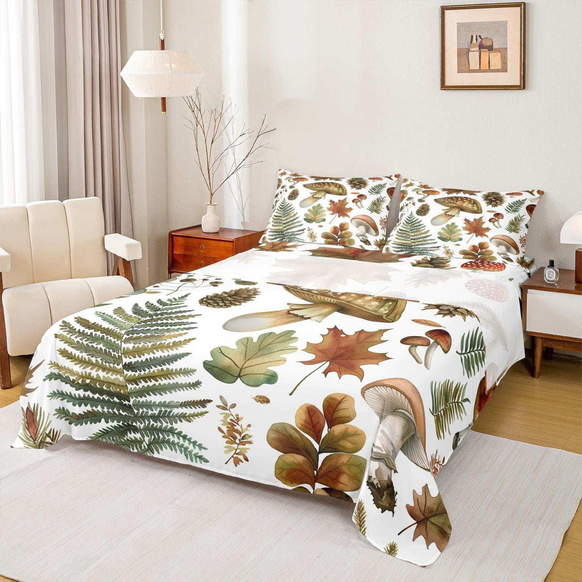 Homewish Hello Fall Full Size Sheets,Rustic Mushroom Maples Bed Sheets ...