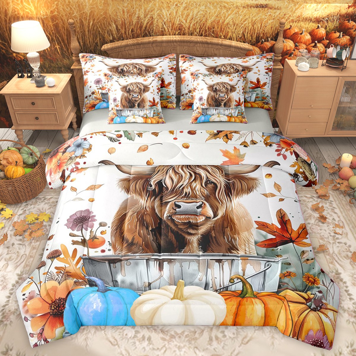 Homewish Highland Cattle Bedding Comforter Set 7pcs for Female Men ...