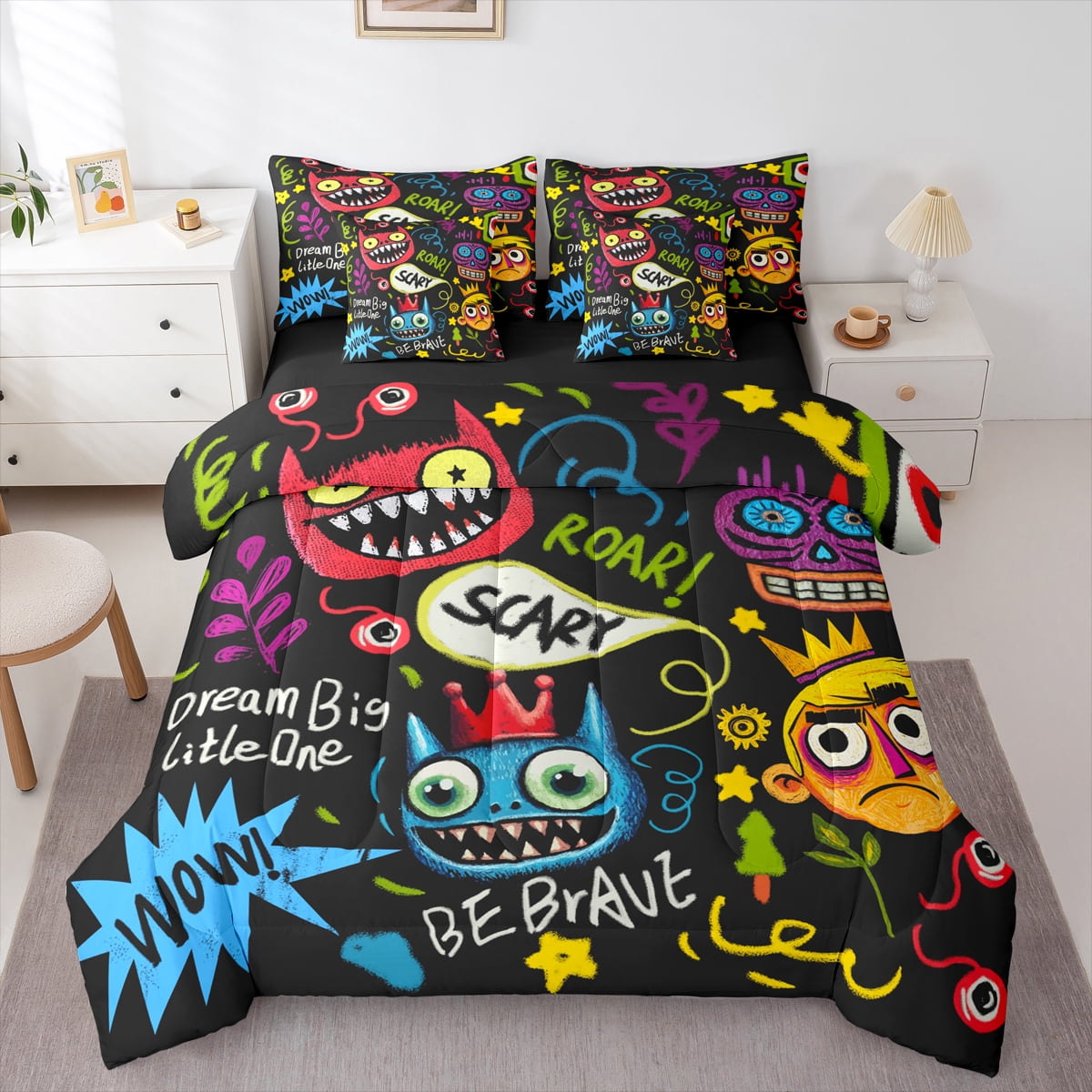 Homewish Hippie Graffiti Bedding Comforter Set 7-Piece for Kids Teens ...