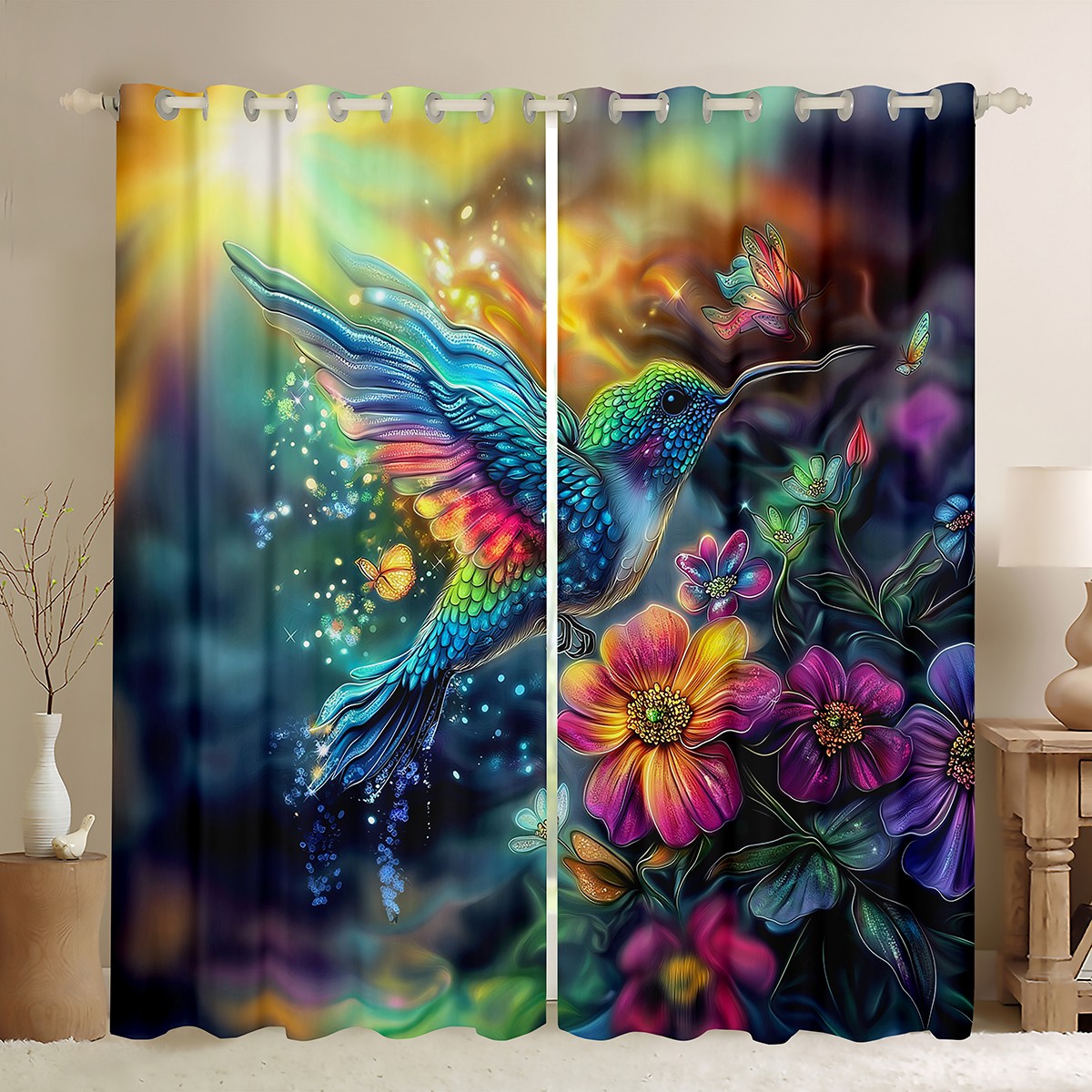 Homewish Hippie Hummingbird Blackout Curtains Set of 2 (52x84 Each ...