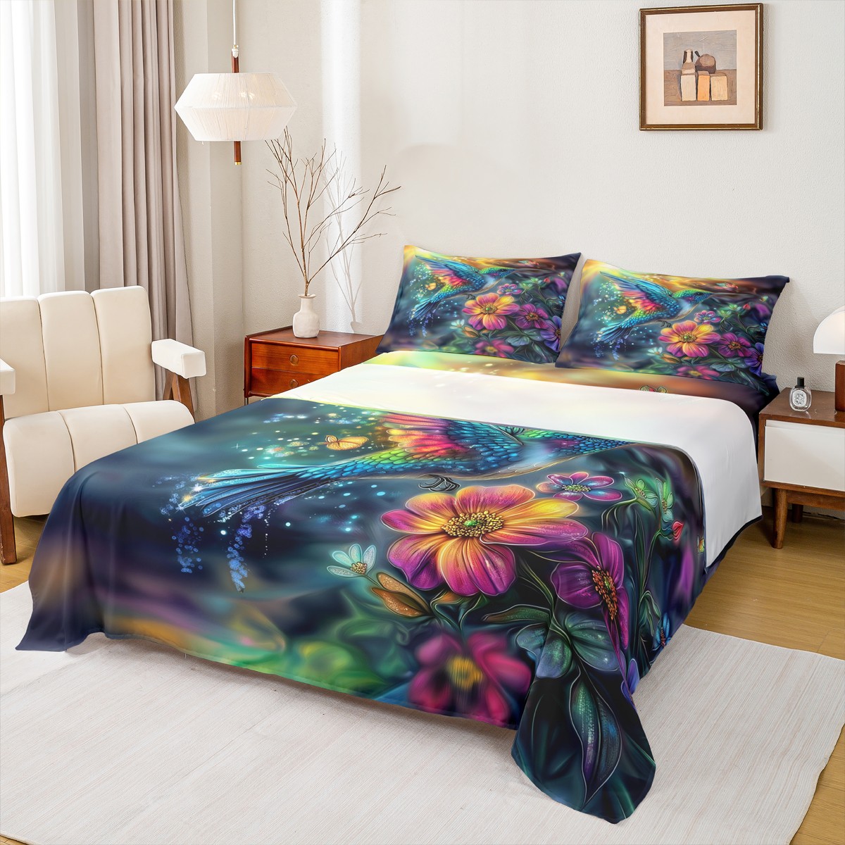 Homewish Hippie Hummingbird Full Size Sheets, Rustic Farmhouse Bed ...