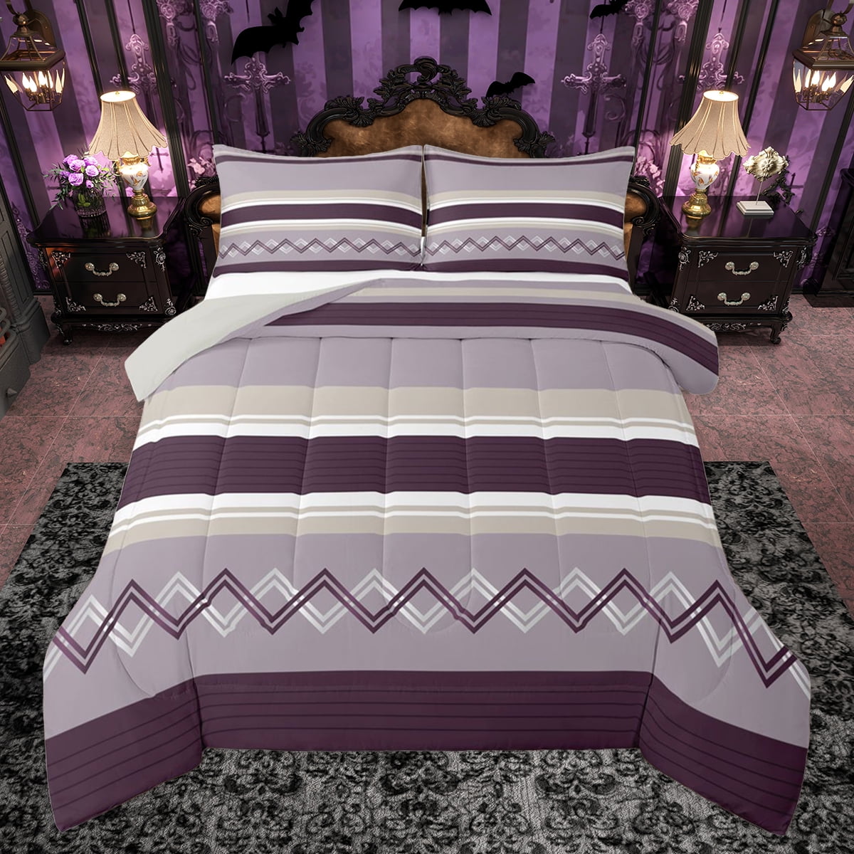 Homewish Hippie Plum Abstract Full Size Comforter Sets for Women, Chic ...