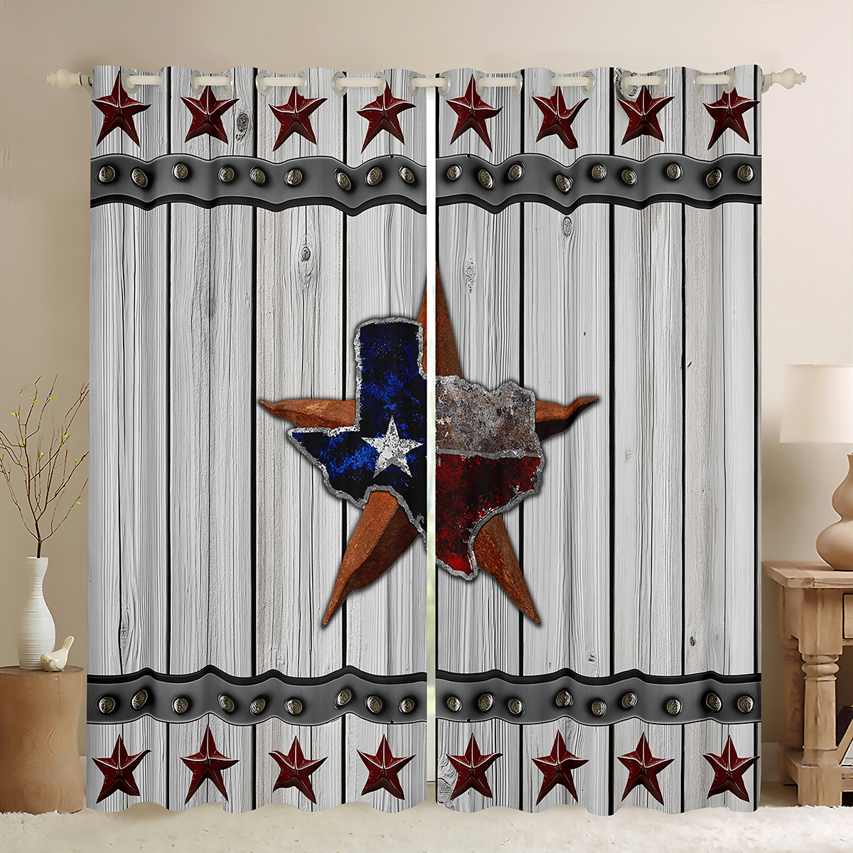 Homewish Hippie Texas Stars Blackout Curtains Set of 2 (52x84 Each ...