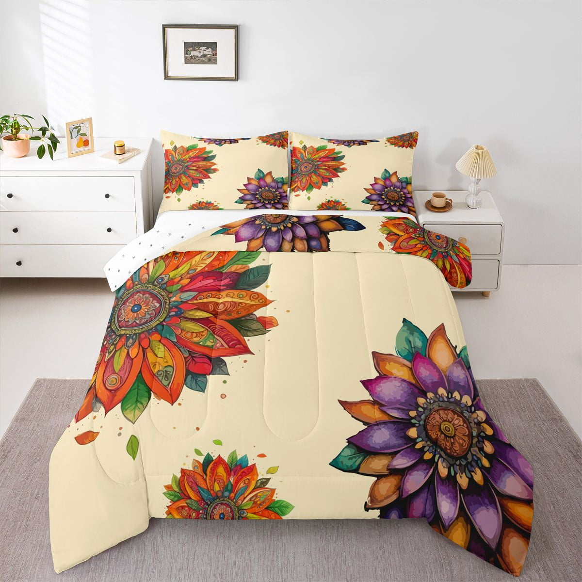 Homewish Hippie Western Damask Bedding Comforter Set for Female, Boho ...