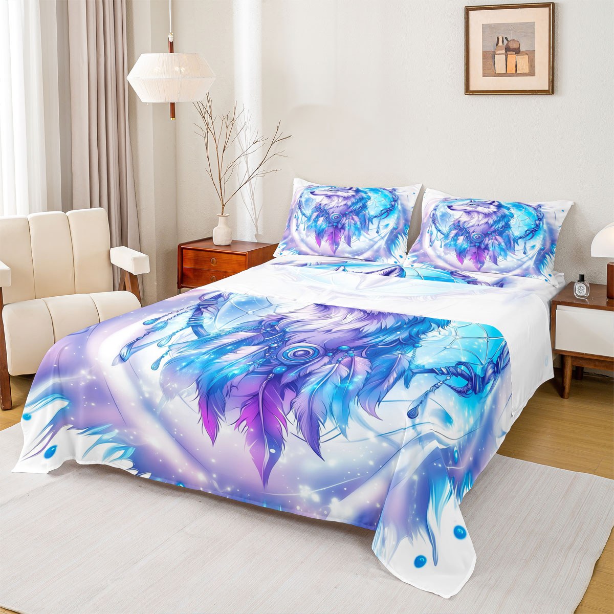 Homewish Hippie Western Wolf Full Size Sheets for Teen, Cartoon Mystic ...