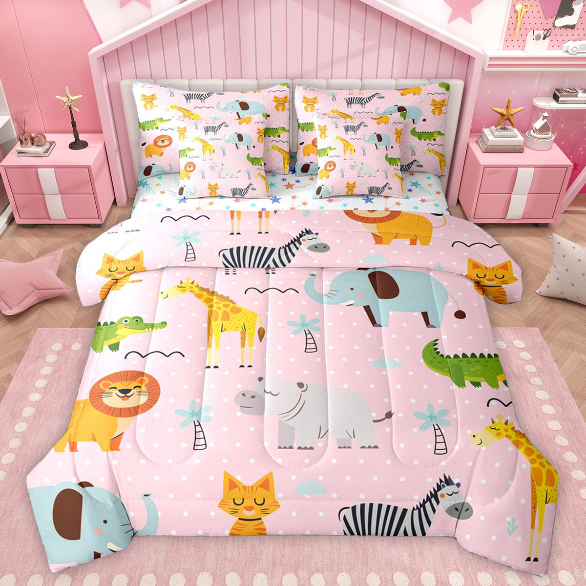 Homewish Hippopotamus Giraffe Elephant 7-Piece Bedding Comforter Set ...