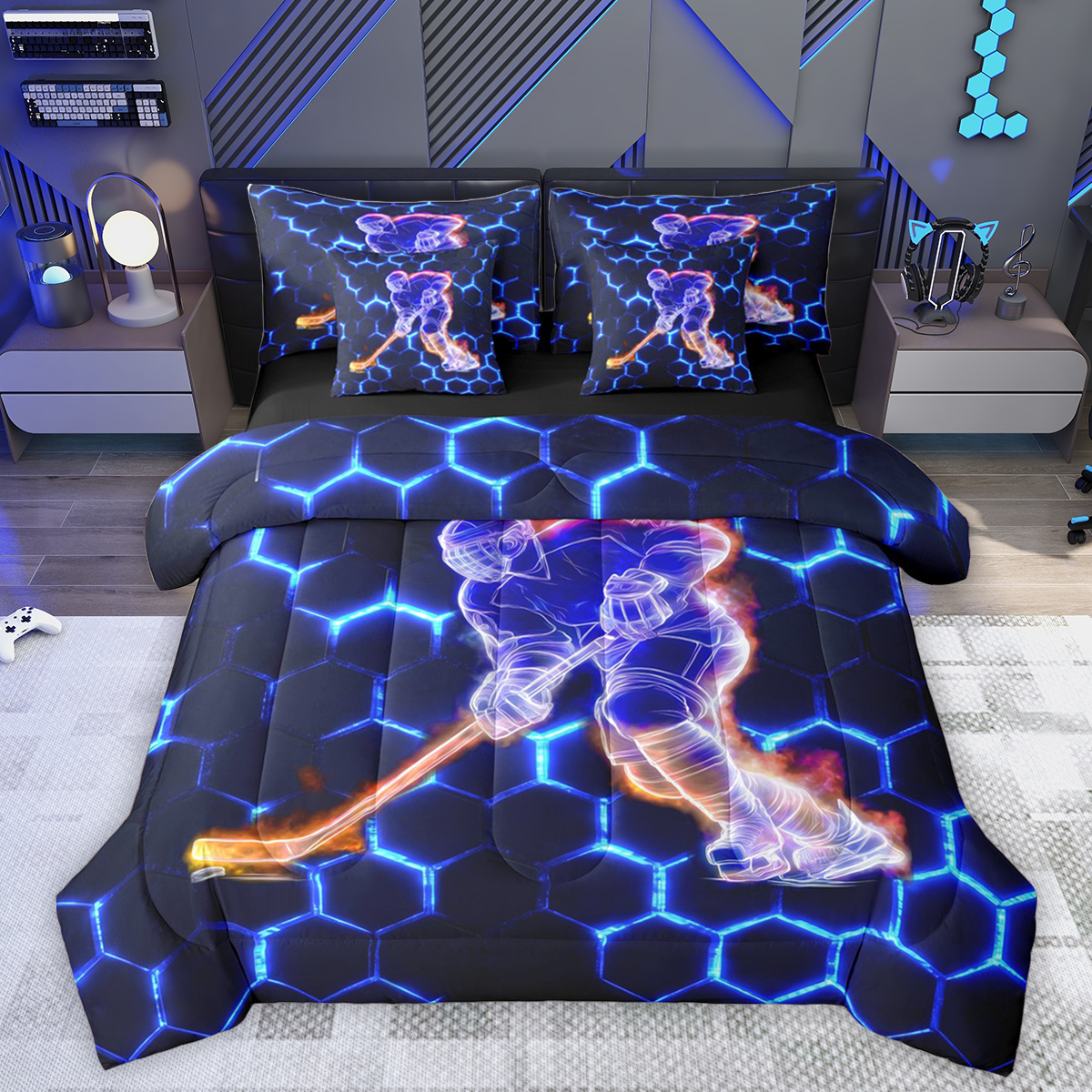 Homewish Hockey Ball Game 7-Piece Bedding Comforter Set,Modern ...