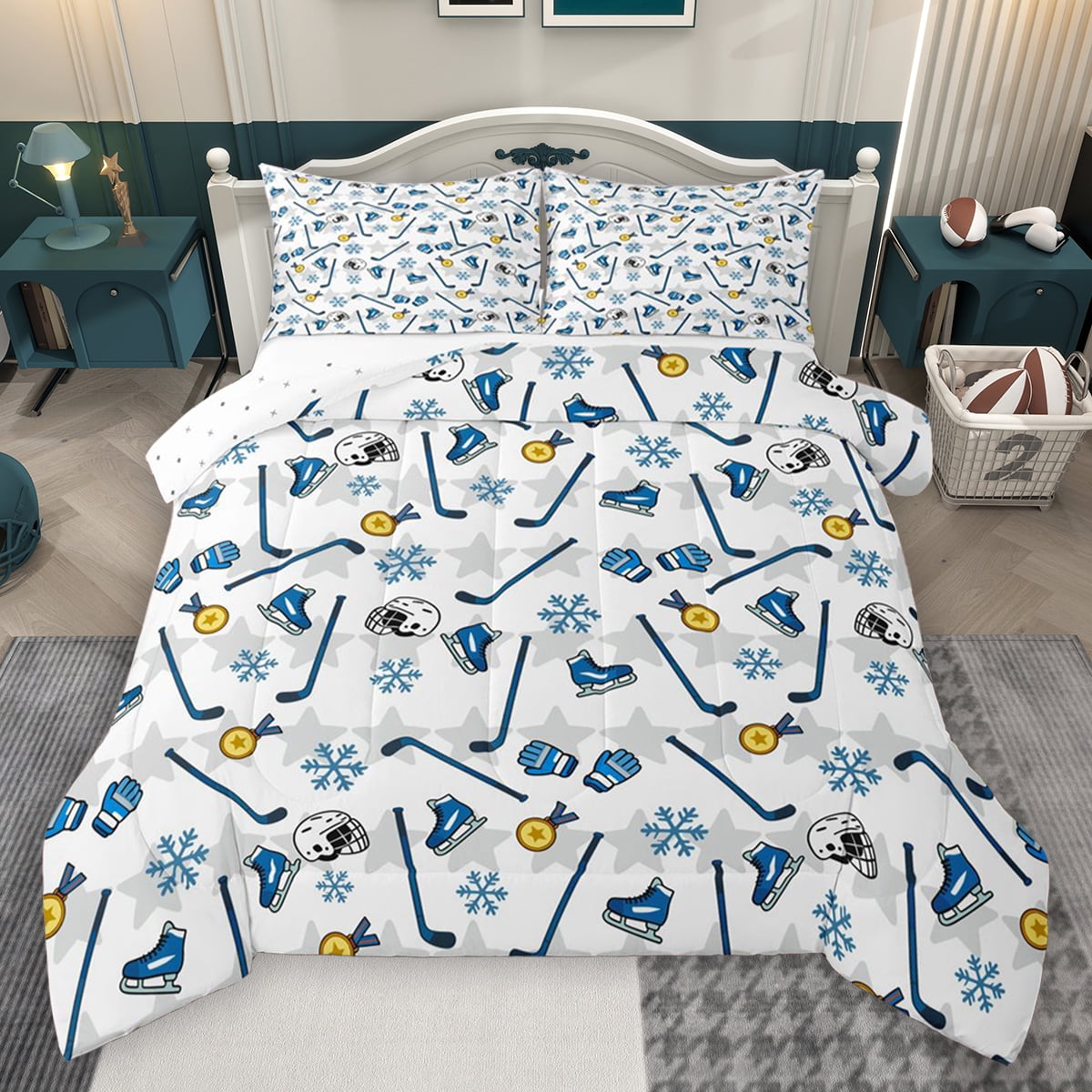 Homewish Hockey Sport Queen Comforter Set,Boys Ball Game Bedding Sets ...