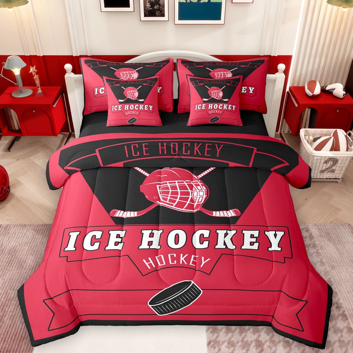 Homewish Hockey Sport Theme 7-Piece Twin Bedding Sets,Ball Gamer ...