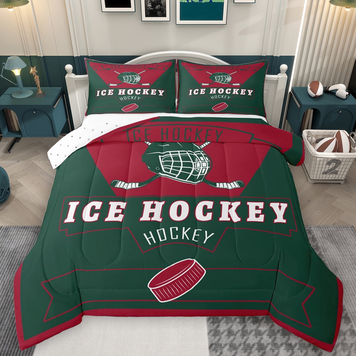 Homewish Hockey Sport Theme Full Size Comforter Sets,Ball Gamer Bedding ...
